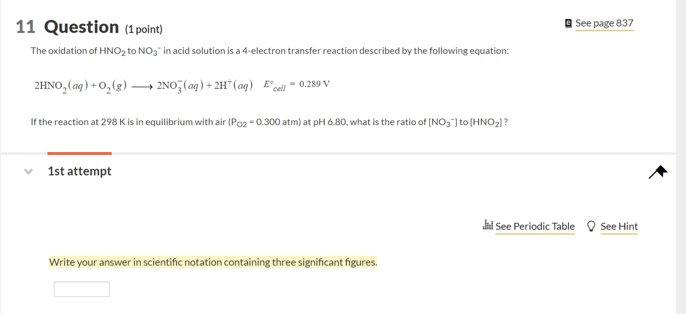 Solved 11 ﻿Question (1 ﻿point)The oxidation of HNO2 ﻿to | Chegg.com