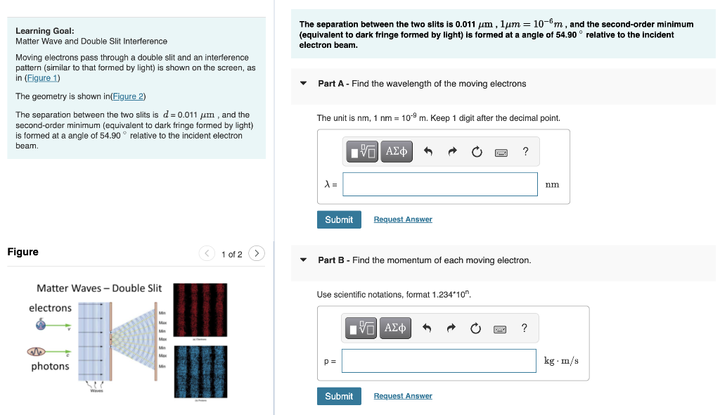 Solved The separation between the two slits is d=0.011μm, | Chegg.com