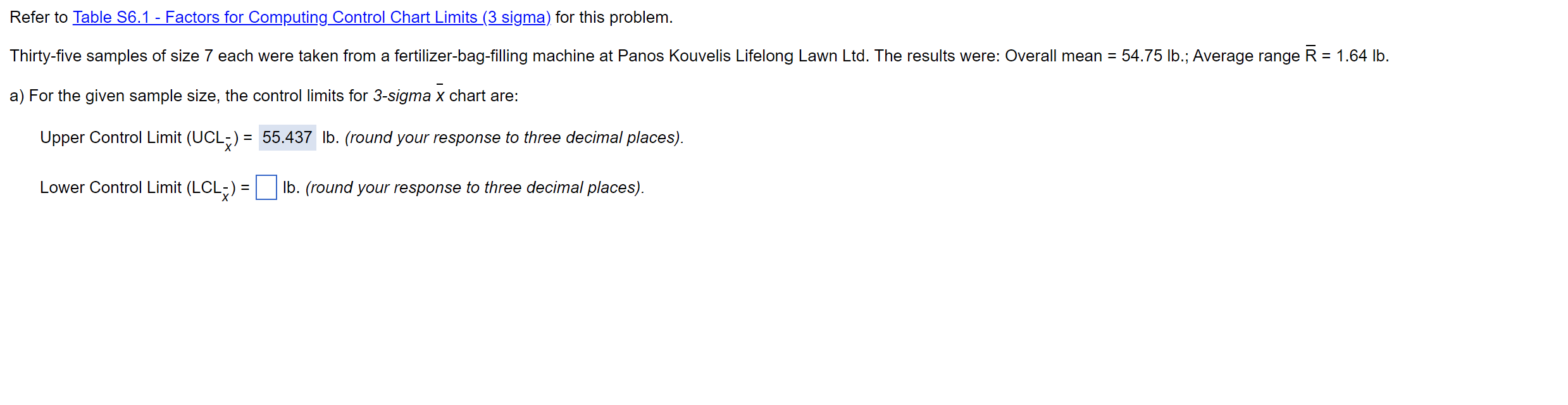Solved Refer to Table 56.1 - Factors for Computing Control | Chegg.com
