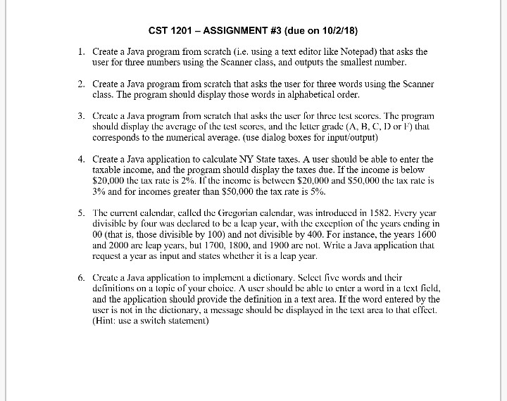 Solved CST 1201-ASSIGNMENT #3 (due on 10/2/18) 1. Create a | Chegg.com