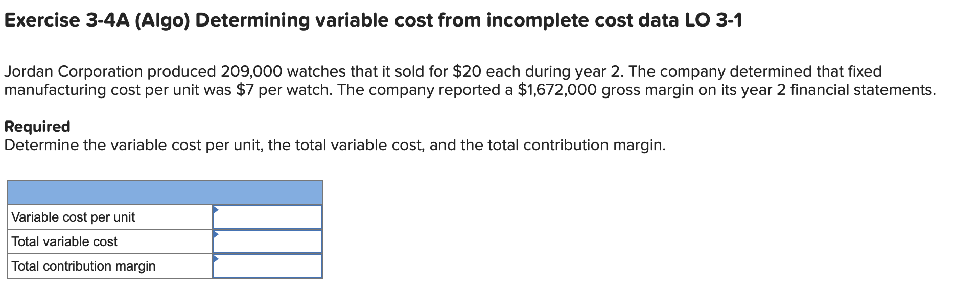 Solved Exercise 3 4a Algo Determining Variable Cost From