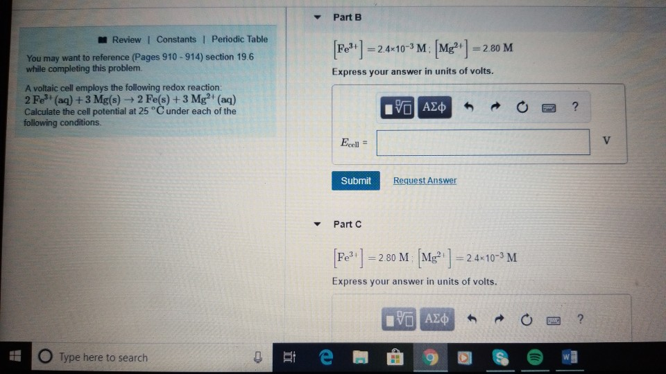 Solved Part B Review 1 Constants l Periodic Table [Fe3+] | Chegg.com