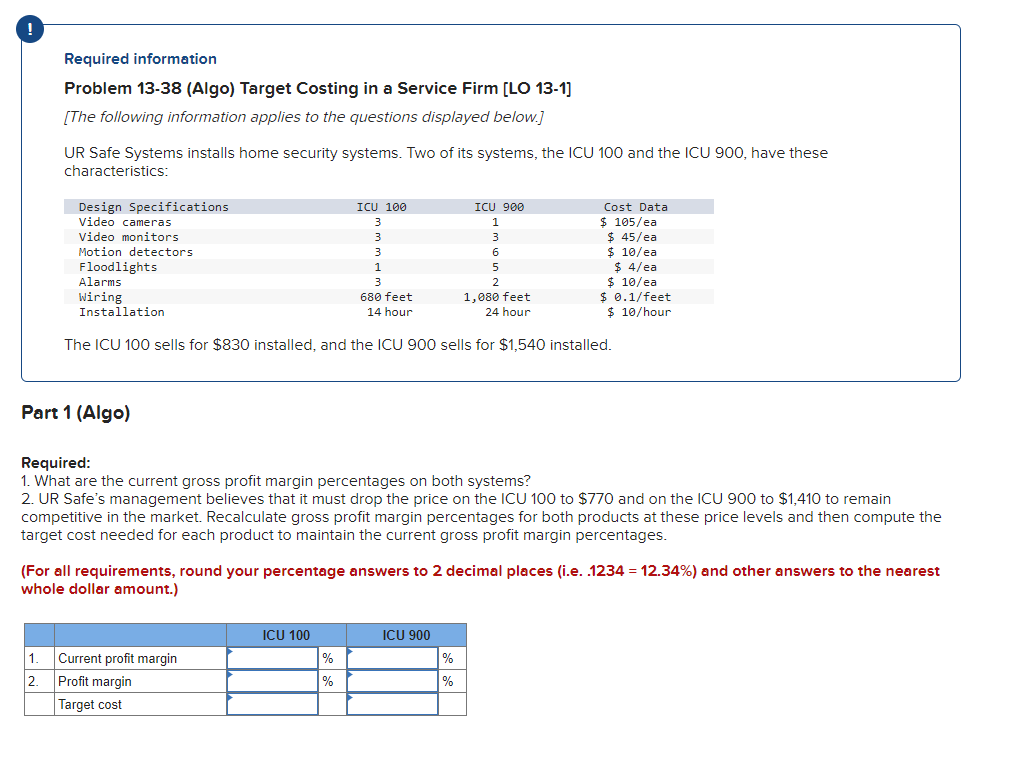 Solved Required informationProblem 13-38 (Algo) ﻿Target | Chegg.com