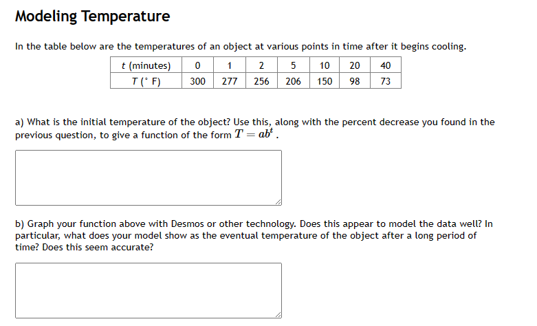 Solved Modeling Temperature In the table below are the | Chegg.com