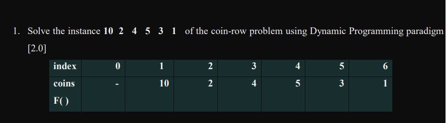Solved 1. Solve the instance 1024531 of the coin-row problem | Chegg.com