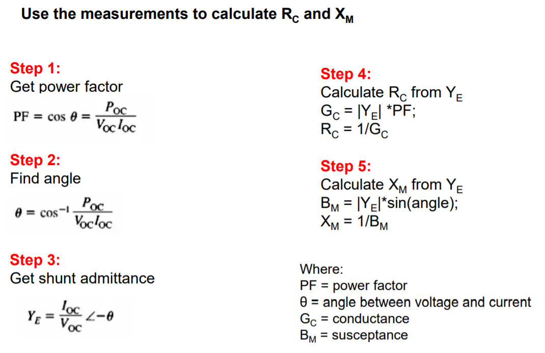 Solved Use the measurements to calculate Rc and XM Step 1: | Chegg.com