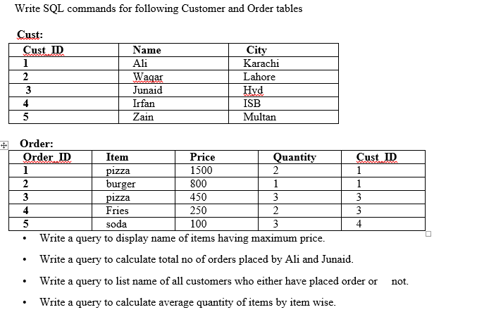 Solved Write SQL commands for following Customer and Order | Chegg.com