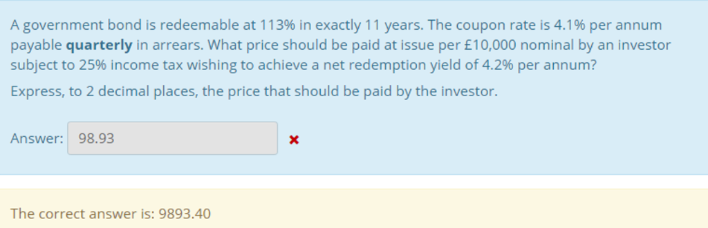 Solved A government bond is redeemable at 113% in exactly 11 | Chegg.com