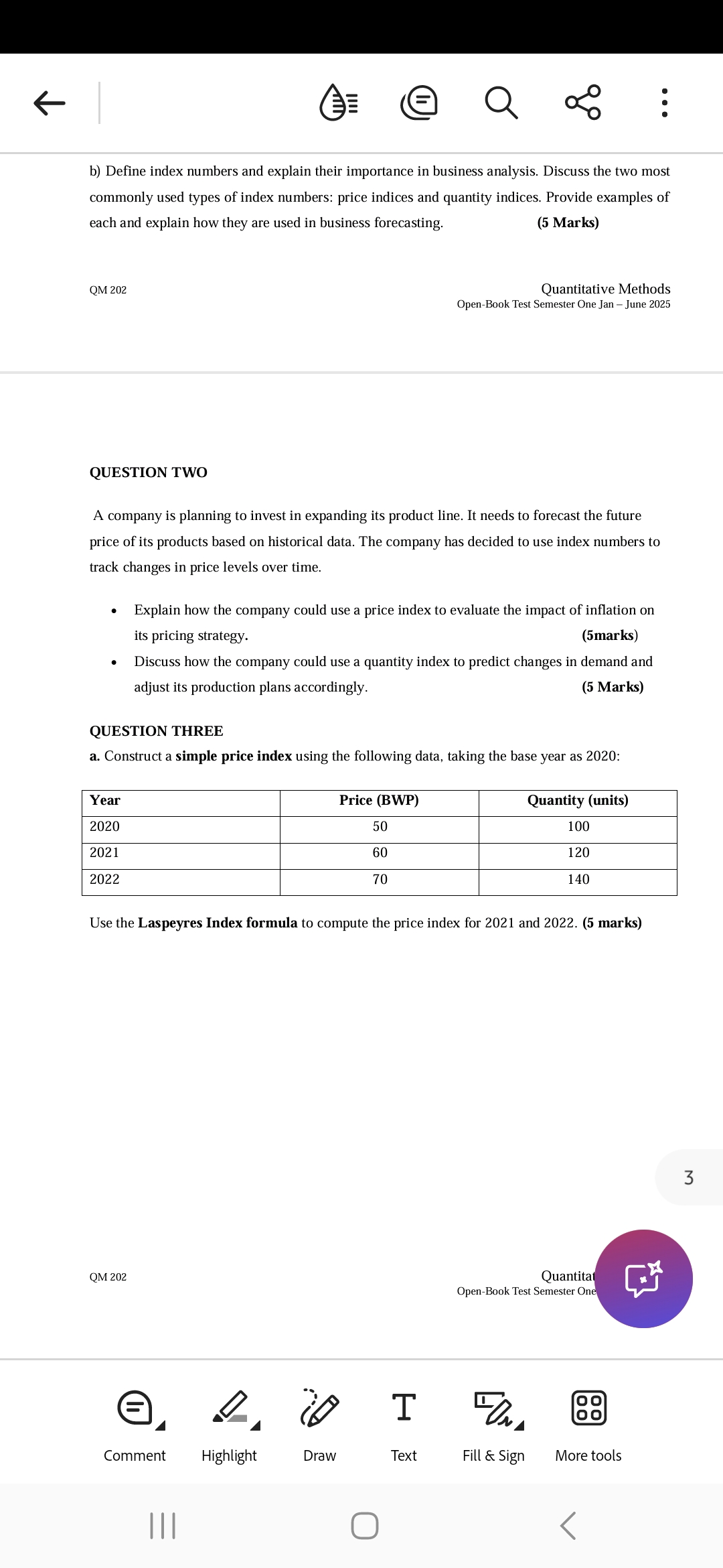 Solved QUESTION THREE a. ﻿Construct a simple price index | Chegg.com