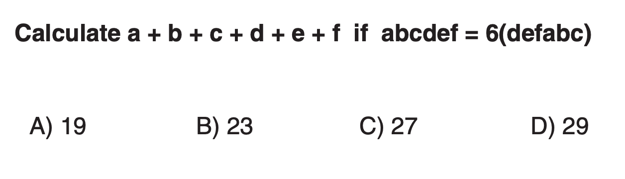 Solved Calculate a + b + C + d + e + f if abcdef = 6(defabc) | Chegg.com