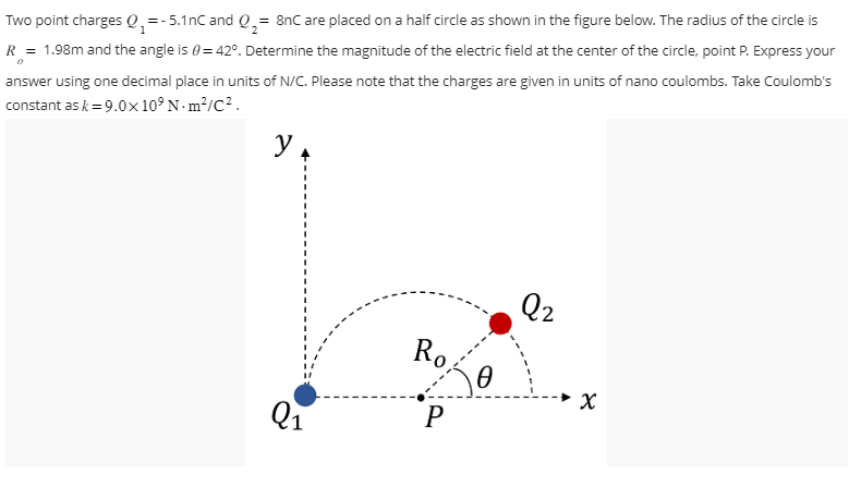 Solved Two point charges Q1=−5.1nC and Q2=8nC are placed on | Chegg.com