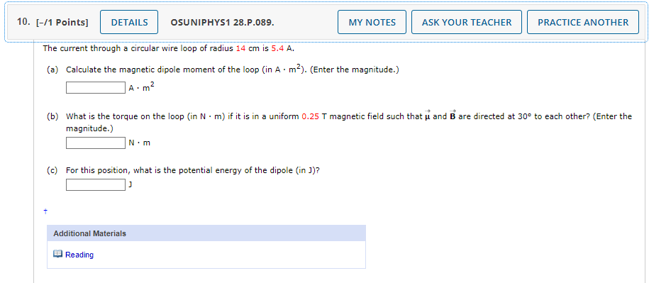 Solved The current through a circular wire loop of radius 14 | Chegg.com