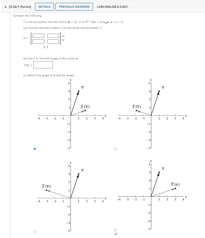 Solved T is the projection onto the vector w=(3,1) in | Chegg.com