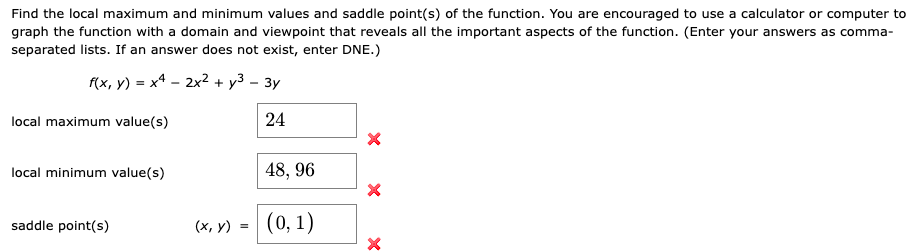 Solved Find the local maximum and minimum values and saddle | Chegg.com