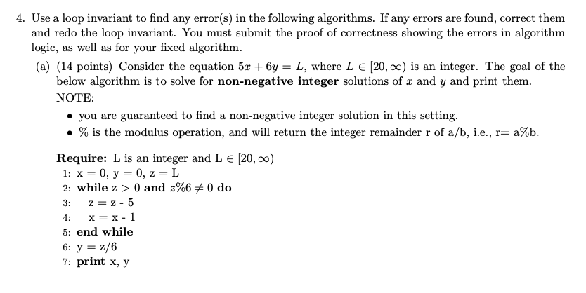 4. Use a loop invariant to find any error(s) in the | Chegg.com