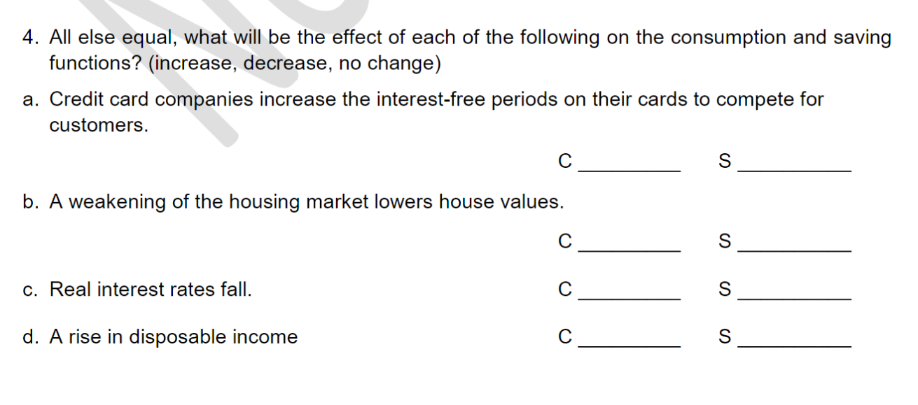 Solved 4. All else equal, what will be the effect of each of | Chegg.com
