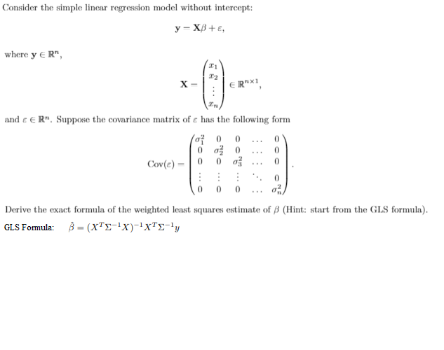 Solved Consider the simple linear regression model without | Chegg.com