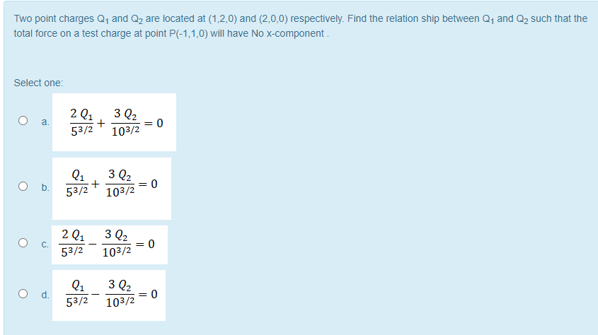Solved Two point charges Q, and Q2 are located at (1,2,0) | Chegg.com