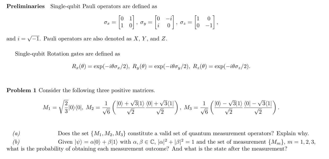 Preliminaries Single-qubit Pauli operators are | Chegg.com