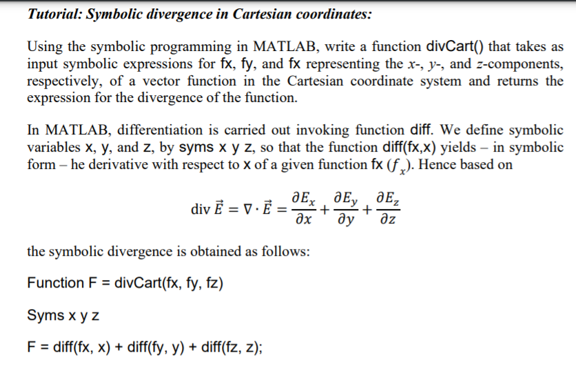 Solved Tutorial: Symbolic divergence in Cartesian | Chegg.com