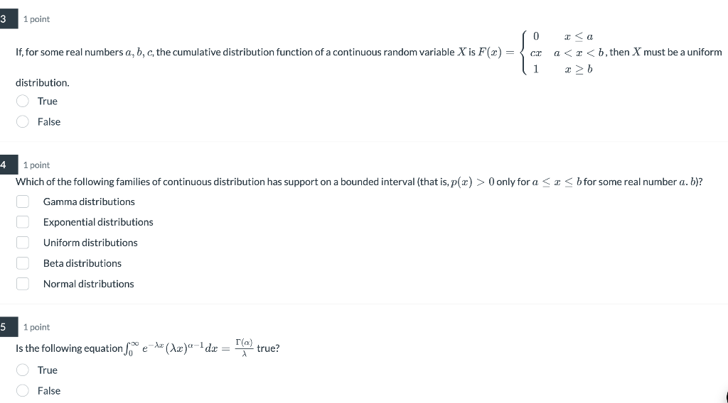 Solved 1 point distribution. True False 1 point Which of the | Chegg.com