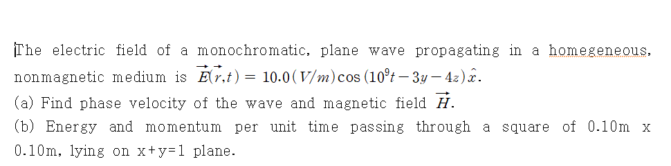 Solved The electric field of a monochromatic, plane wave | Chegg.com