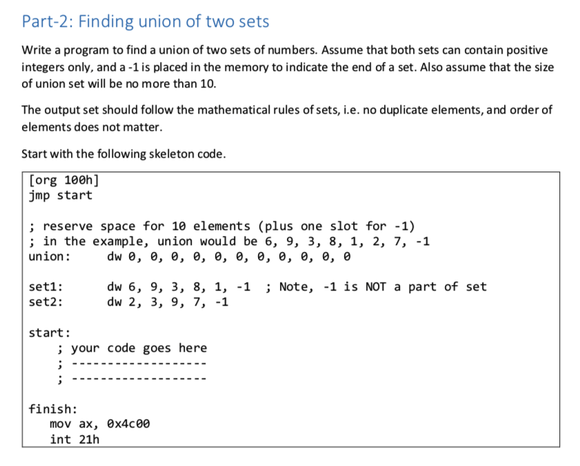 Solved Part 2 Finding Union Of Two Sets Write A Program To Chegg