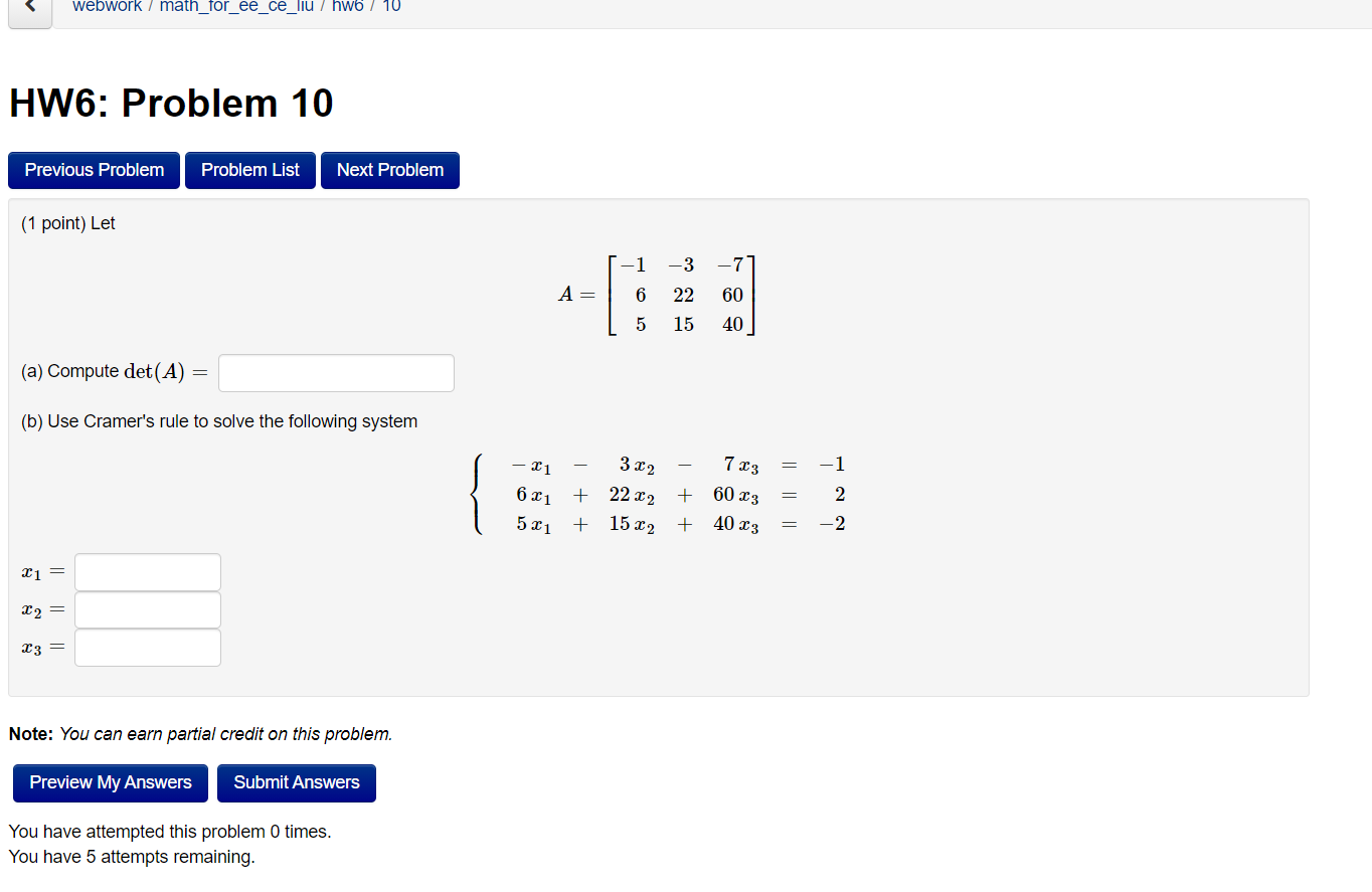Solved Webwork / math_for_ee_ce_liu / hw6 / 10 HW6: Problem | Chegg.com