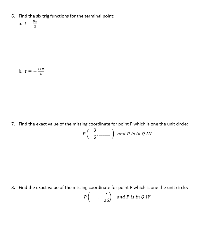 Solved 6. Find the six trig functions for the terminal | Chegg.com
