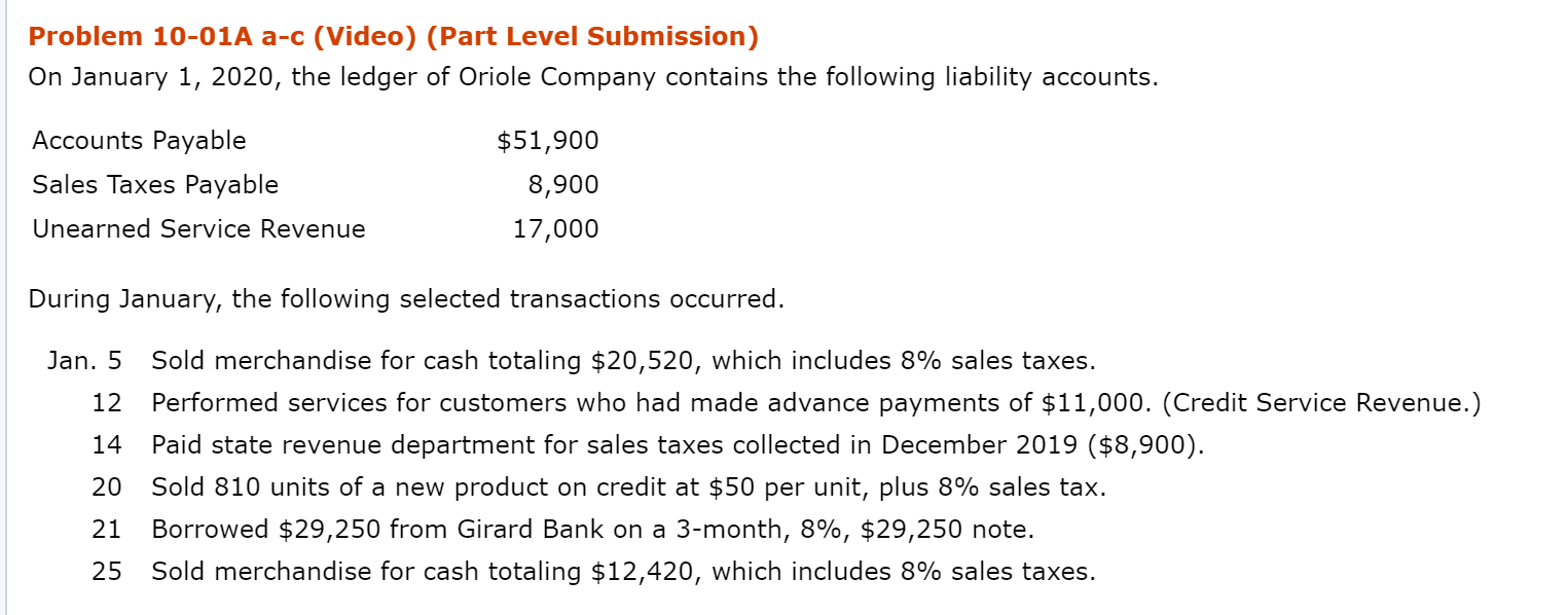 Solved Problem 10-01A a-c (Video) (Part Level Submission) On | Chegg.com