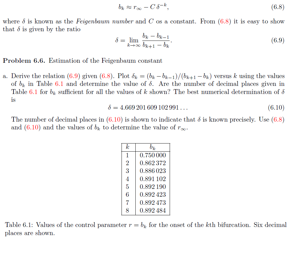 Solved (6.8) where δ is known as the Feigenbaum number and C | Chegg.com