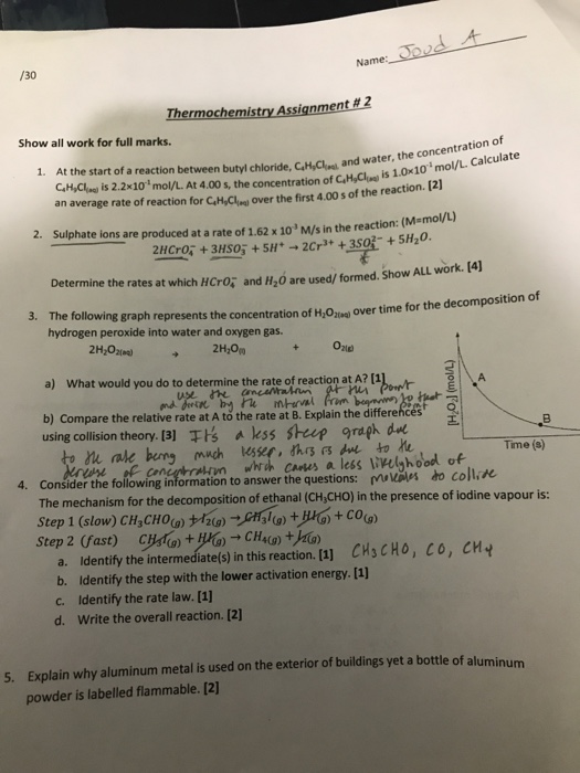 Solved /30 Name: Thermochemistry Assignment#2 Show all work | Chegg.com