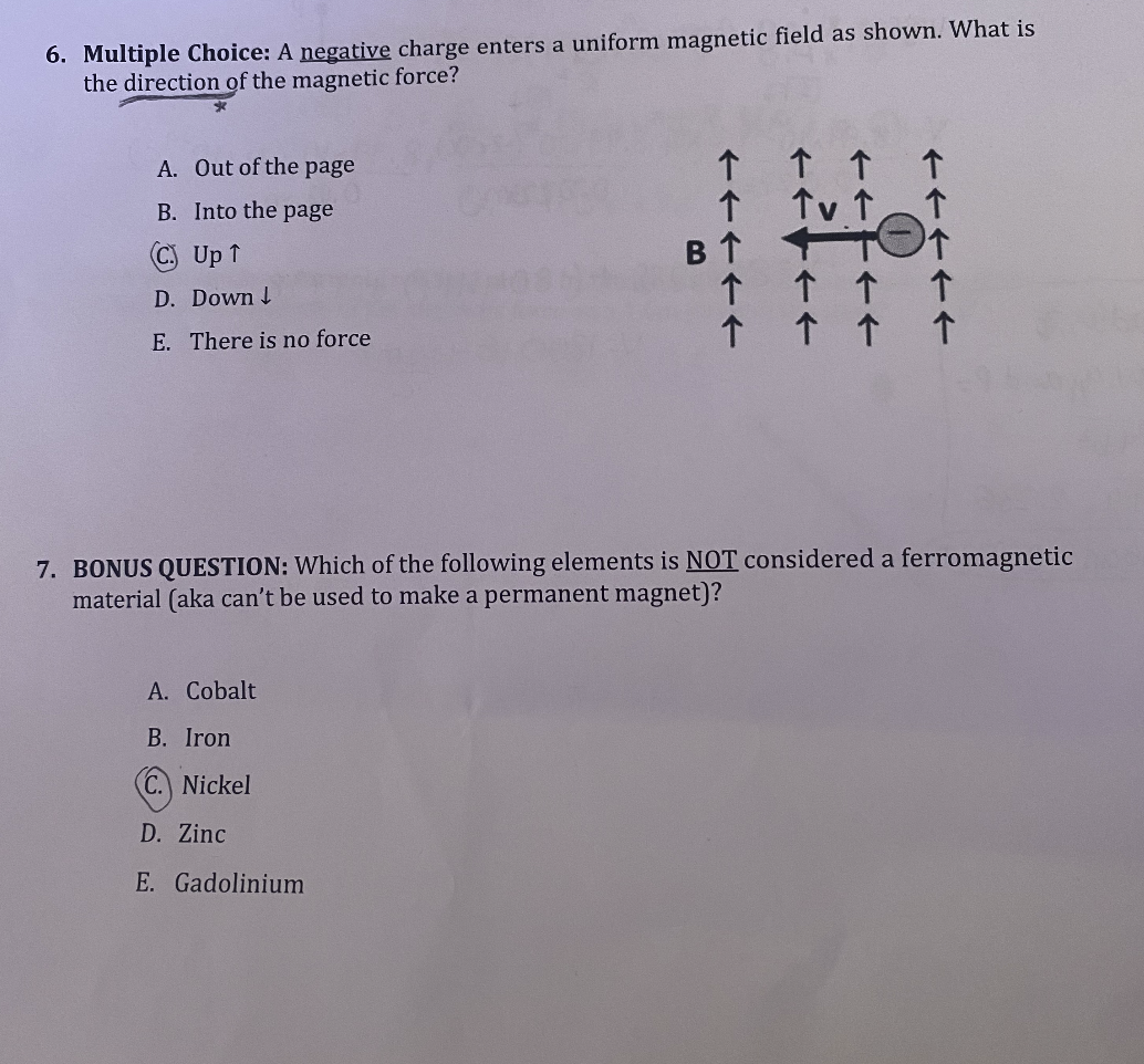 Solved 6. Multiple Choice: A negative charge enters a | Chegg.com