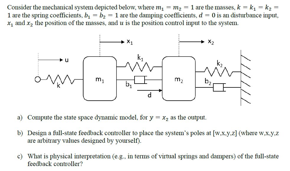 Consider the mechanical system depicted below, where | Chegg.com