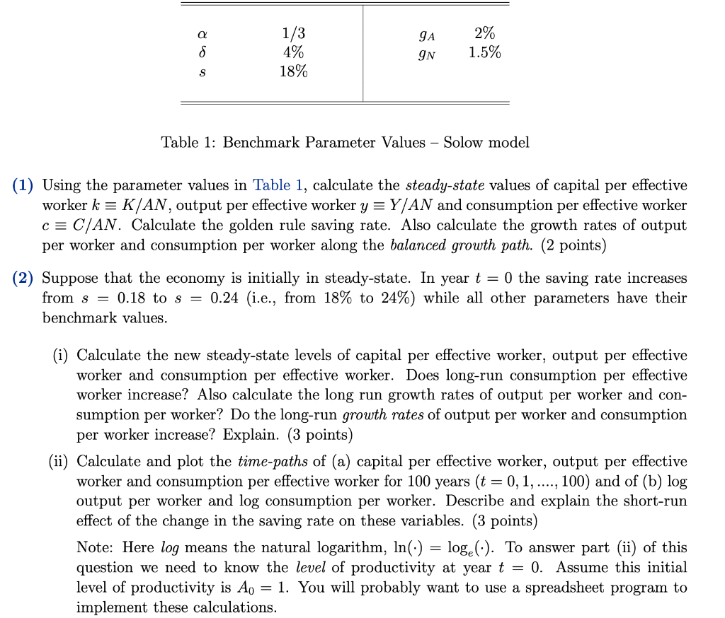 Solved Question 2 (14 points) Solow growth model. In this | Chegg.com Solved Question 2 (14 points) Solow growth model. In this | Chegg.com