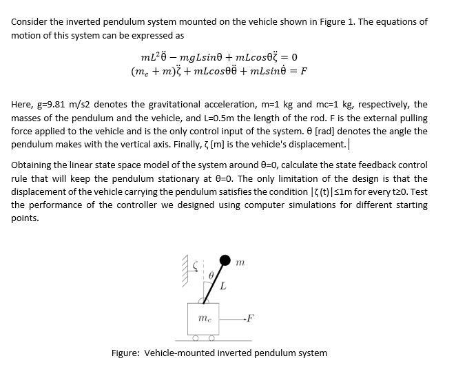 Solved Consider the inverted pendulum system mounted on the | Chegg.com