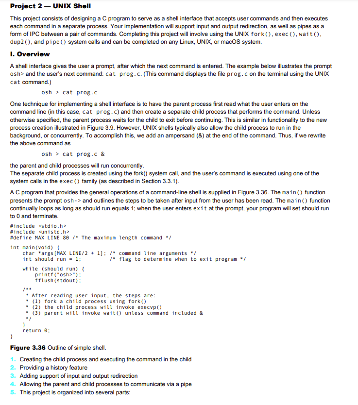 Solved Unix Shell TO DO: Program is written in the C | Chegg.com