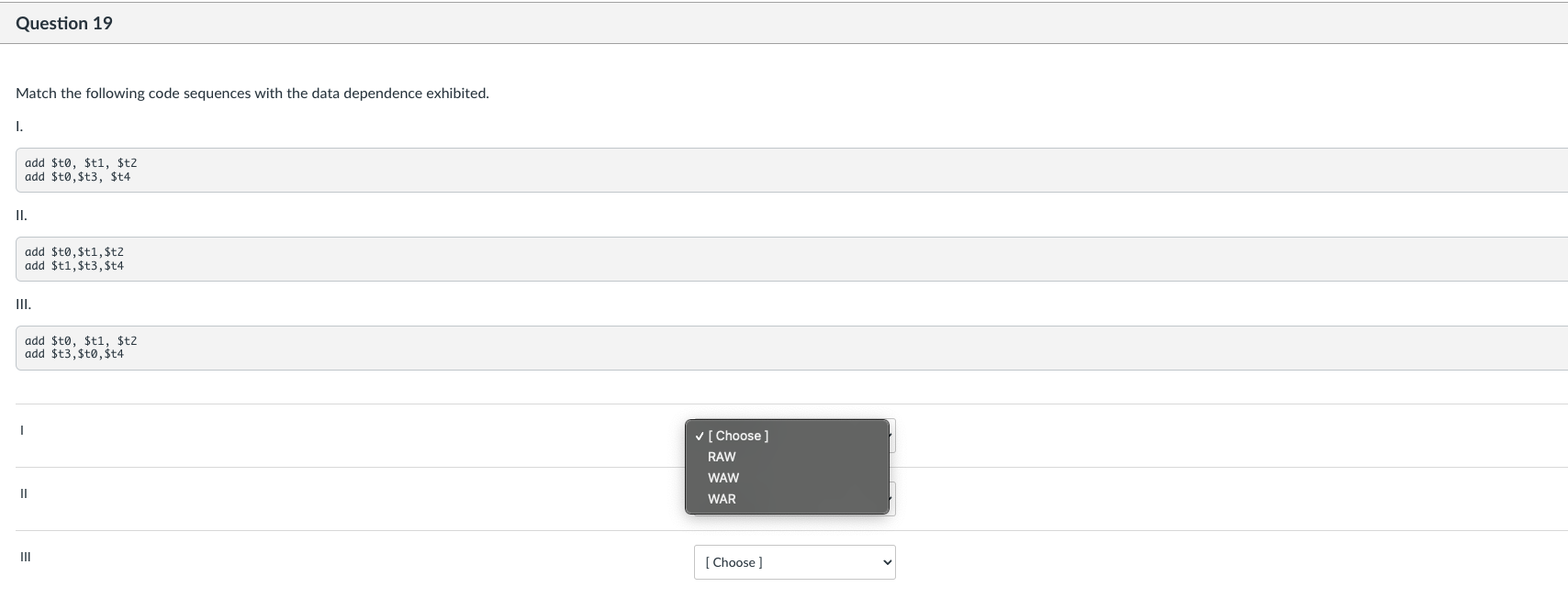 Solved Question 19 Match the following code sequences with | Chegg.com