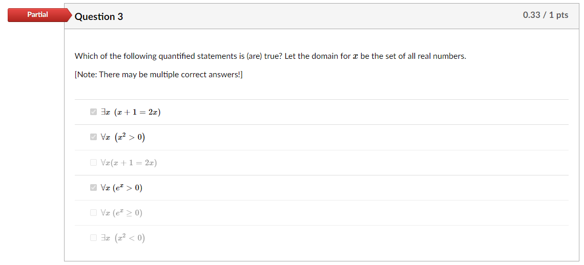 Solved Partial Question 3 0.33 / 1 pts Which of the | Chegg.com