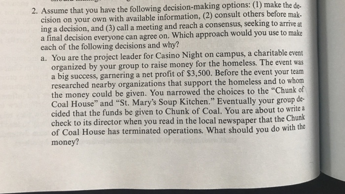 Solved 2. Assume that you have the following decision-making | Chegg.com