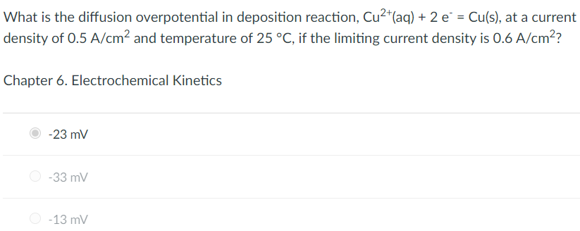 Solved What is the diffusion overpotential in deposition | Chegg.com
