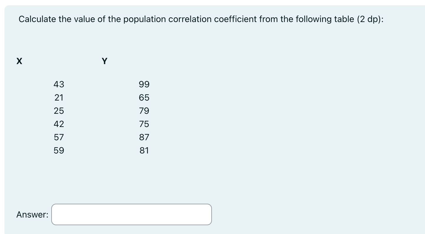 Solved Calculate The Value Of The Population Correlation