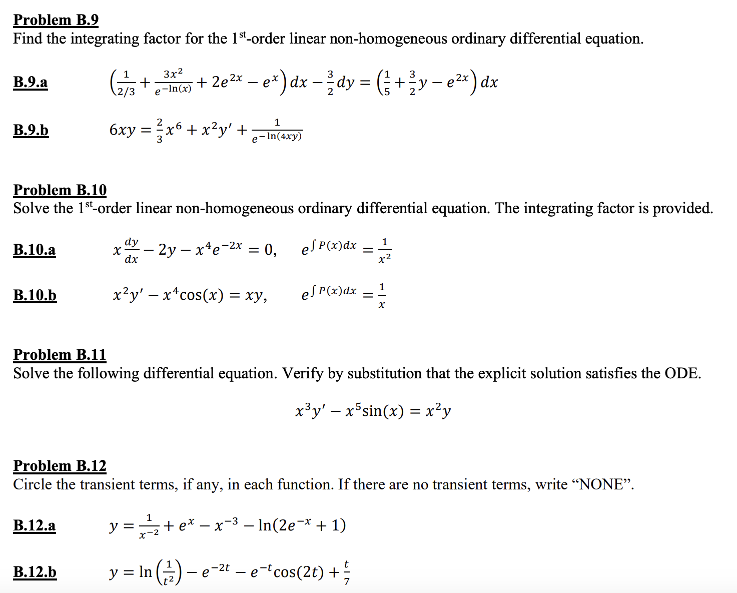Solved Problem B.9 Find the integrating factor for the 1st | Chegg.com