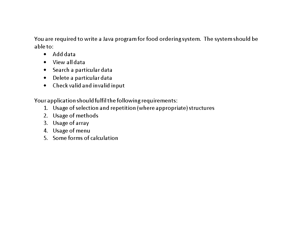 Solved You are required to write a Java program for food | Chegg.com