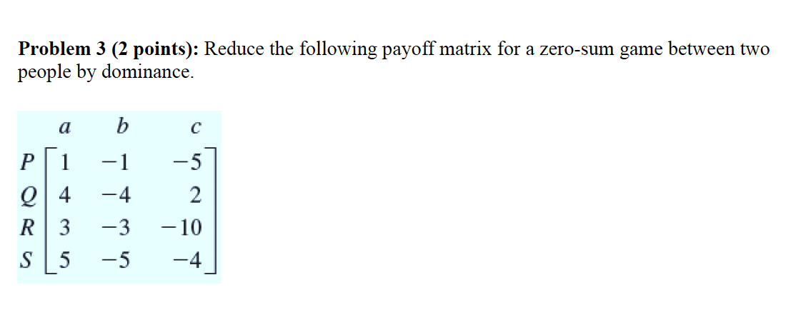 Solved Problem 3 ( 2 points): Reduce the following payoff | Chegg.com