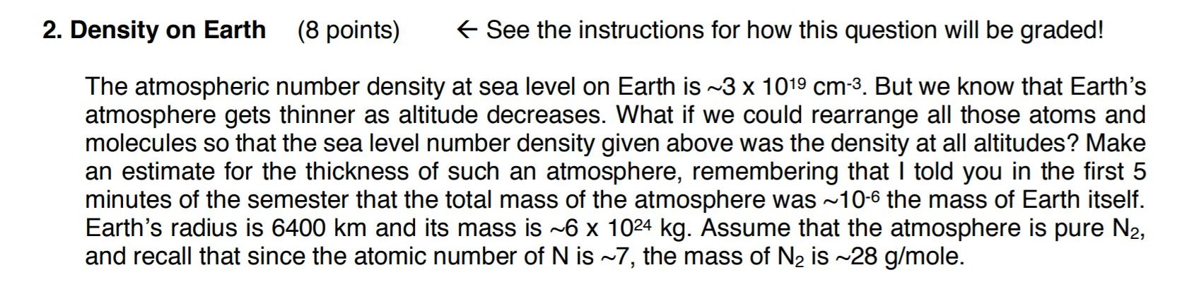 Solved 2. Density on Earth (8 points) + See the instructions | Chegg.com