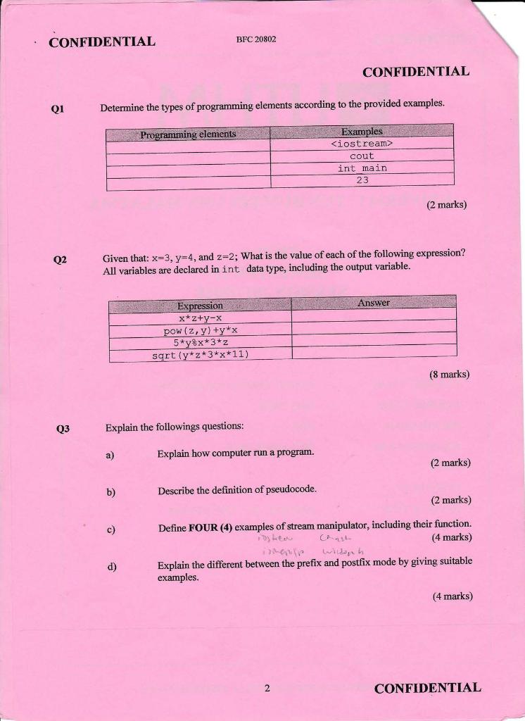 Solved . CONFIDENTIAL BFC 20802 CONFIDENTIAL Q1 Determine | Chegg.com
