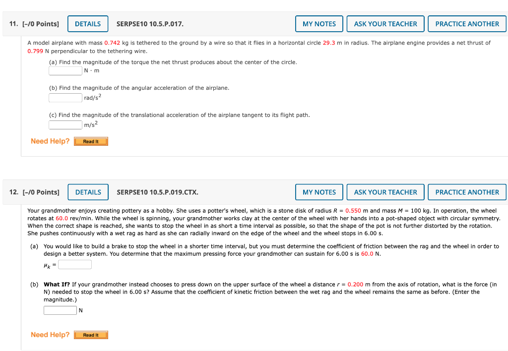 Solved [-/0 Points] SERPSE10 10.5.P.017. A model airplane | Chegg.com