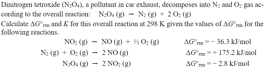Solved Dinitrogen tetroxide (N2O4), a pollutant in car | Chegg.com