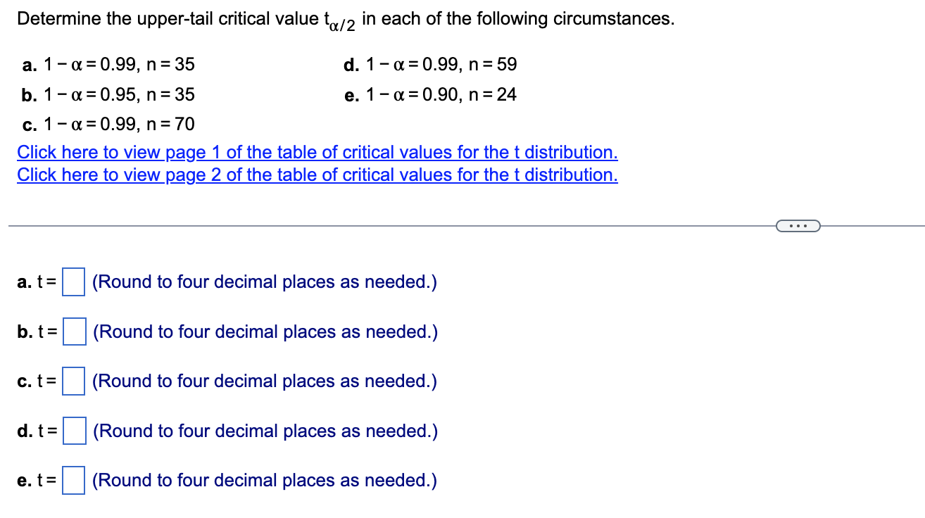Solved Critical Values for the t Distribution (Page 1) | Chegg.com